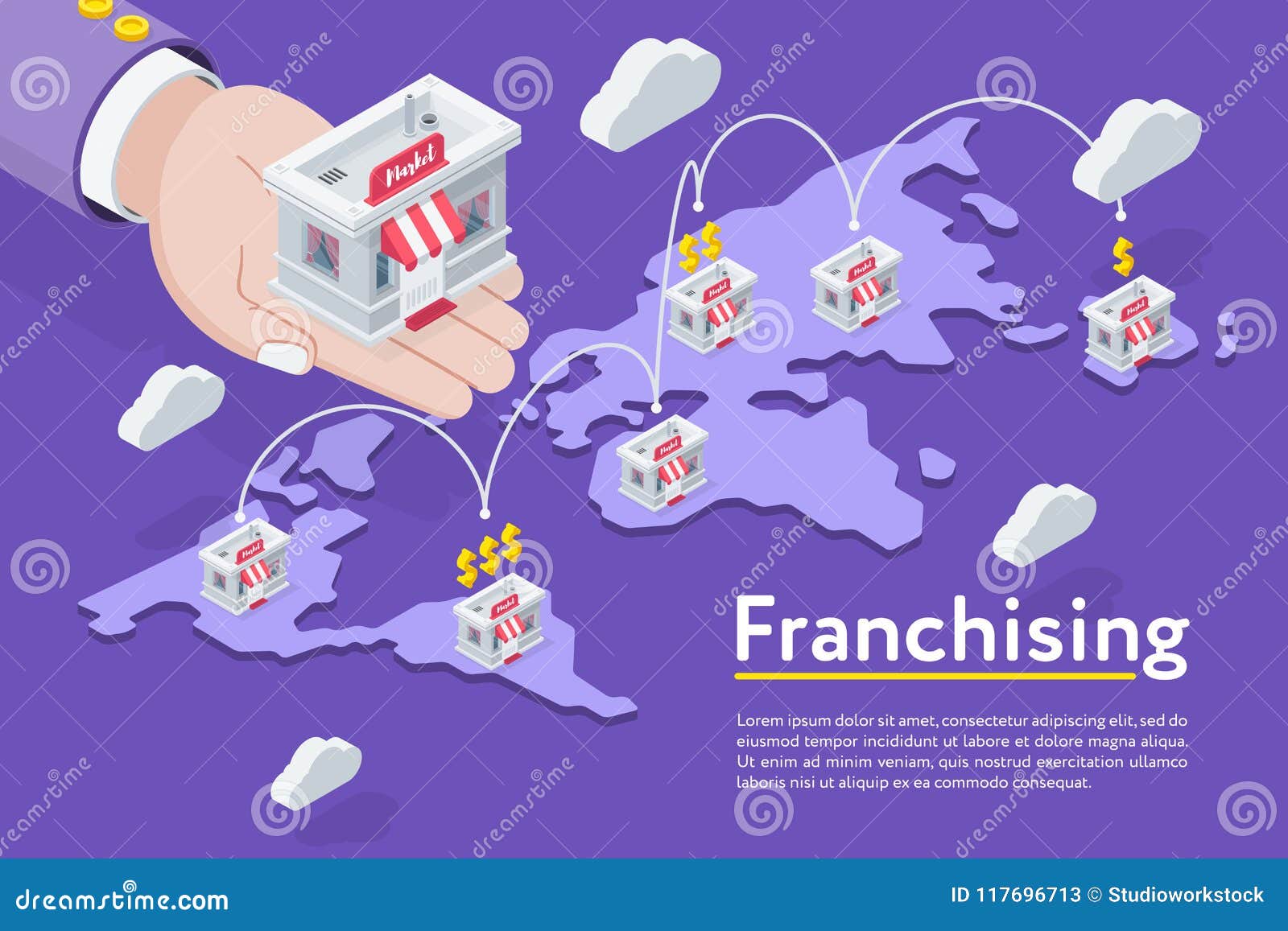 Franchising chain on map stock vector. Illustration of chain - 117696713