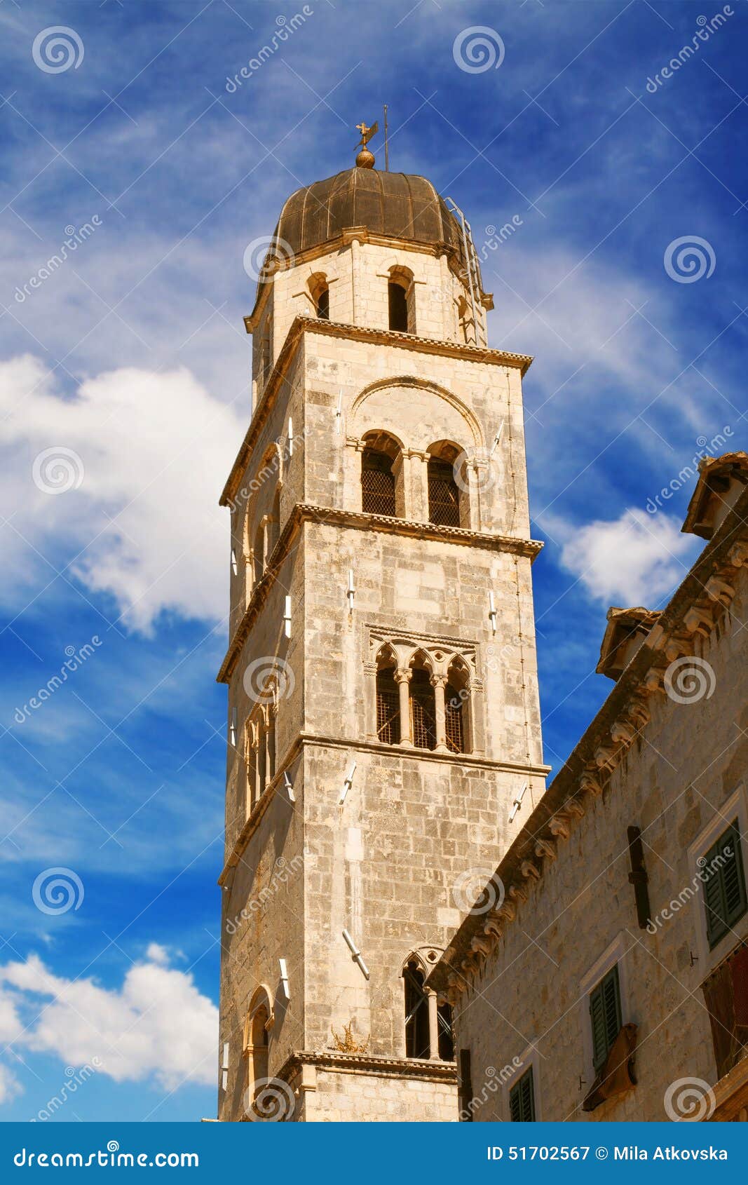Franciscan Monastery Tower in Dubrovnik Stock Image - Image of town ...