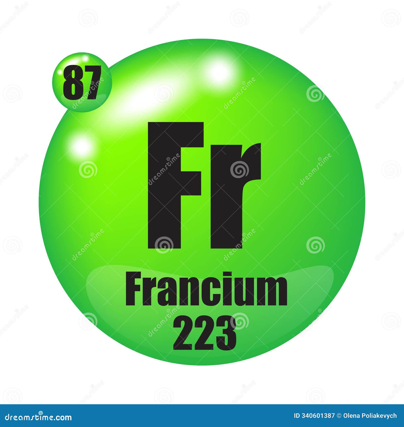 Francium Icon. Fr Chemical Element. Atomic Number 87. Mass 223. Green ...