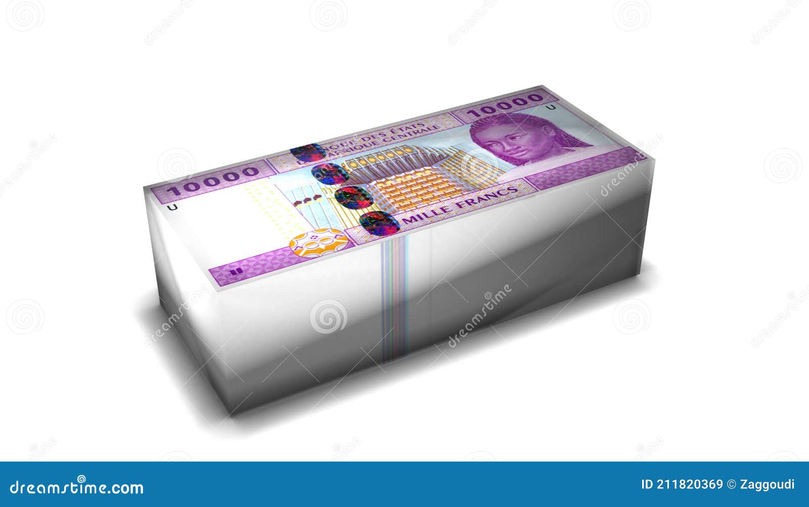 10000 Francs West African CFA Banknotes Money Stack on White Background ...