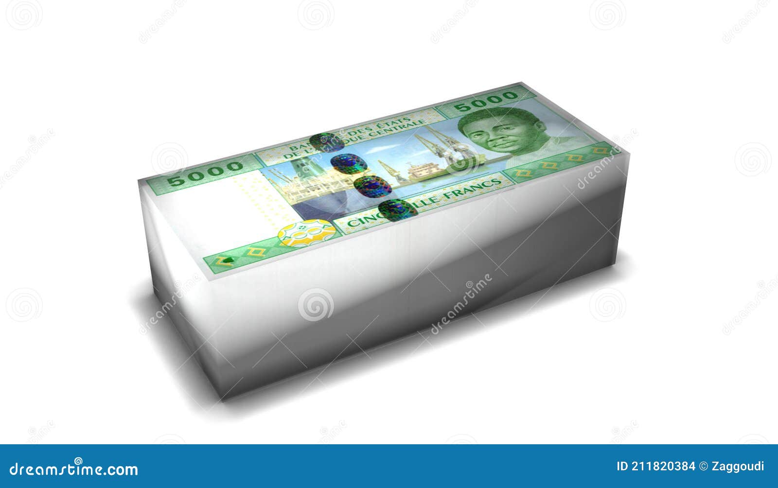 5000 Francs West African CFA Banknotes Money Stack on White Background ...