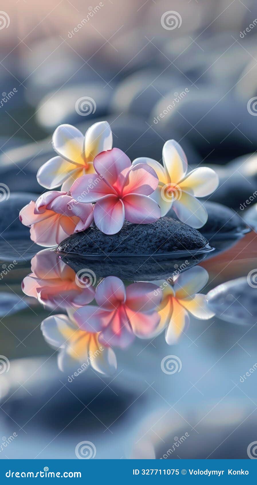 Frangipani Flowers Floating on Black Stones Stock Image - Image of ...