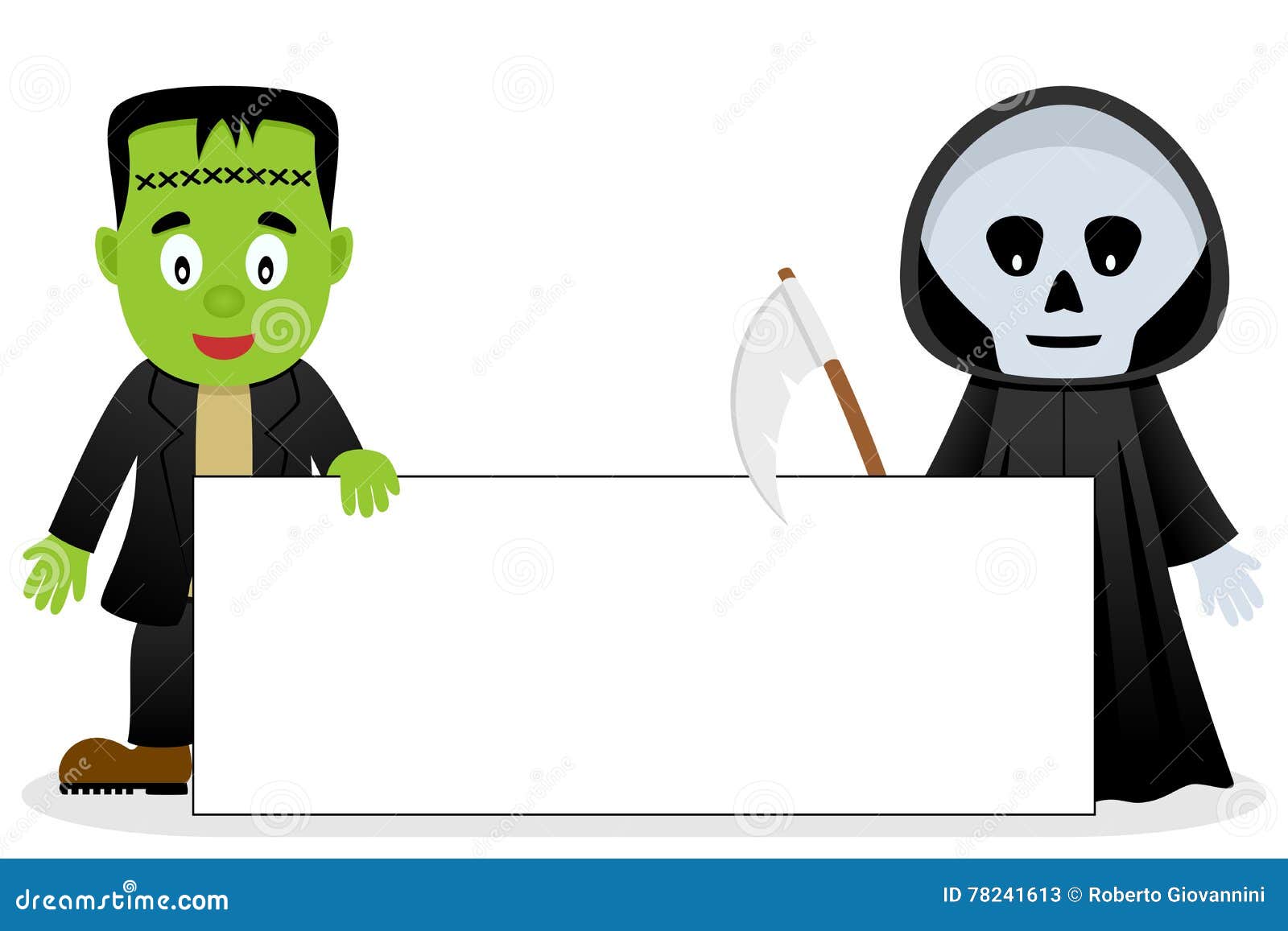 Frankenstein & Grim Reaper Blank Banner Cartoon Vector | CartoonDealer ...