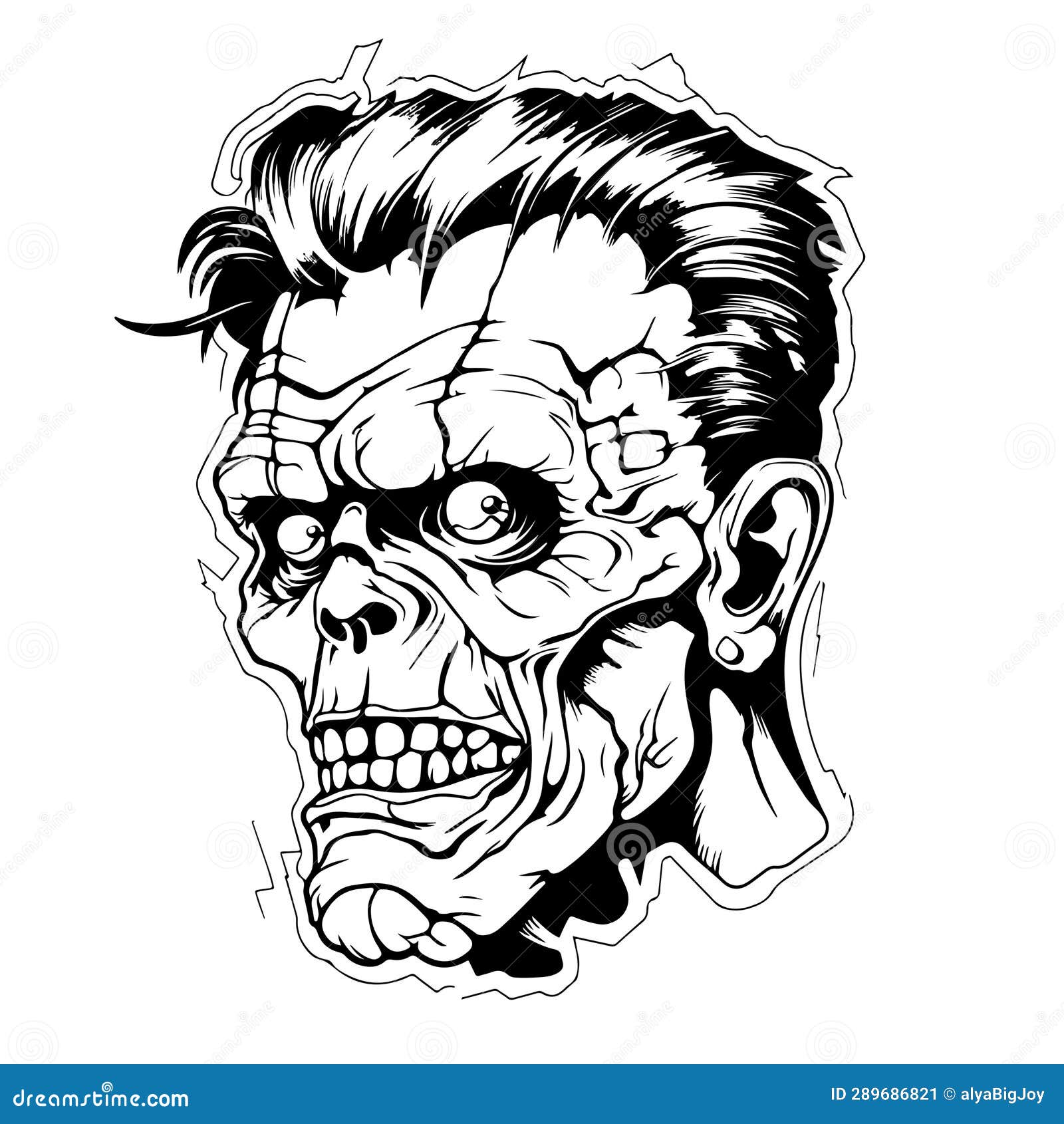 Frankenstein Head Sketch Hand Drawn Halloween Vector Illustration Stock ...
