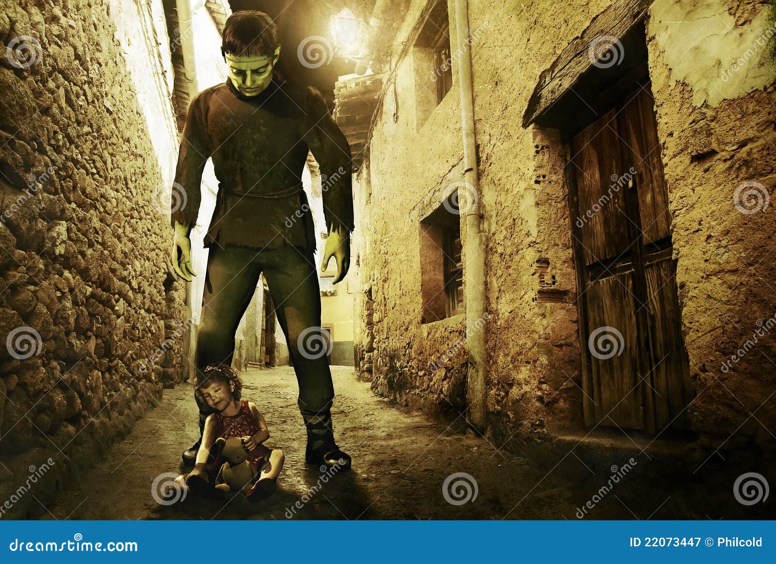 Frankenstein Monster and Little Girl Stock Illustration - Illustration ...