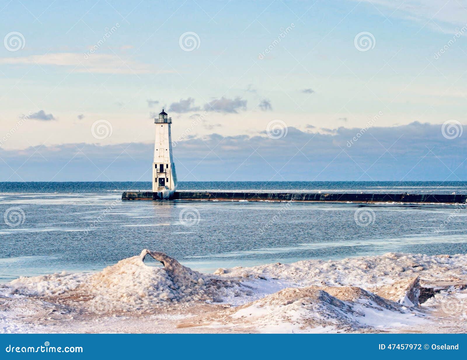 Frankfort, Michigan Lighthouse in Winter Stock Photo - Image of white ...