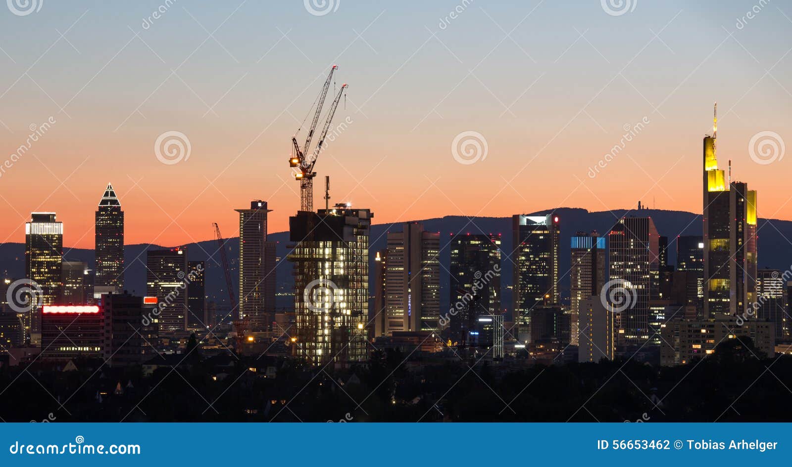 Frankfurt Germany Evening Skyline Stock Photo - Image of blue ...