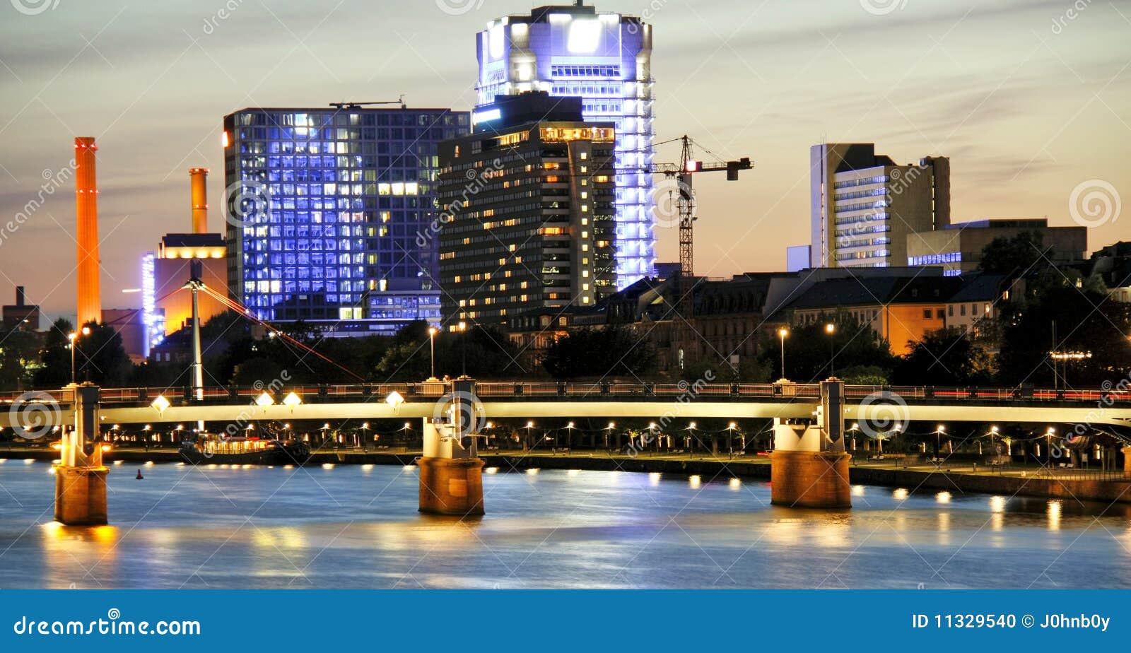 Frankfurt by night stock photo. Image of landmark, bridge - 11329540