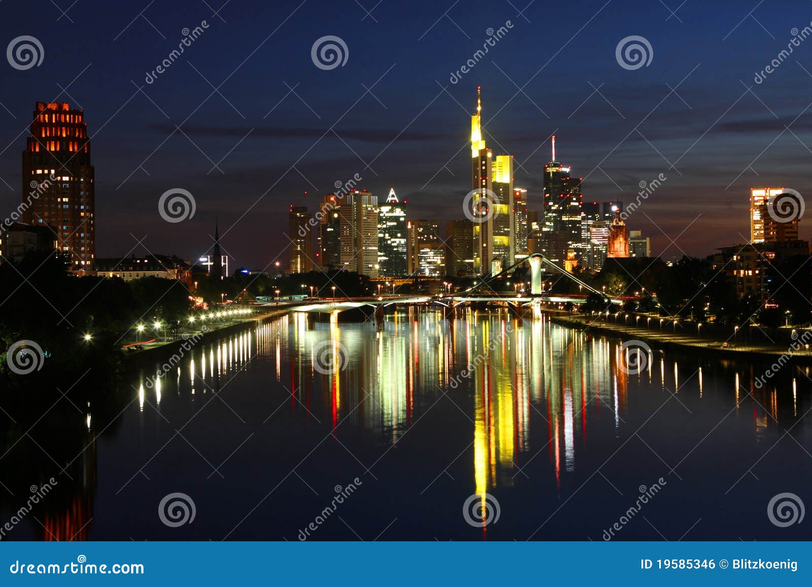Frankfurt at night stock photo. Image of modern, office - 19585346