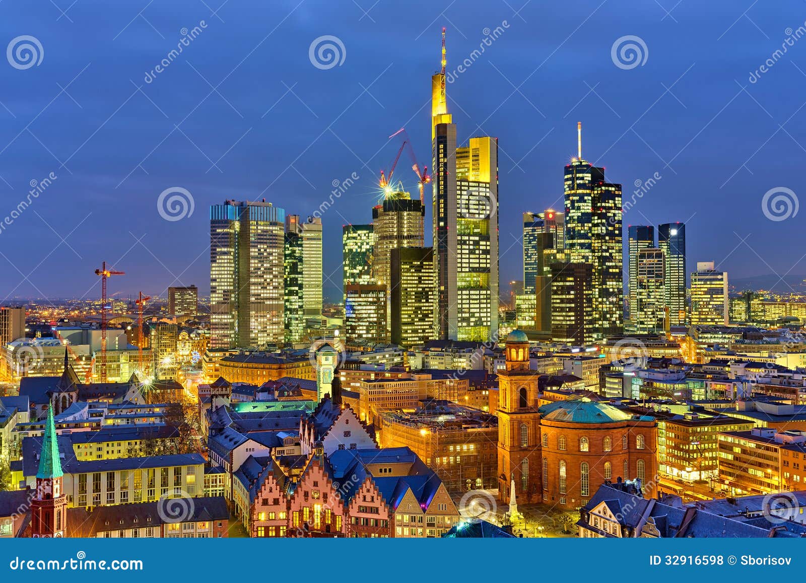 Frankfurt at night stock photo. Image of bank, city, night - 32916598