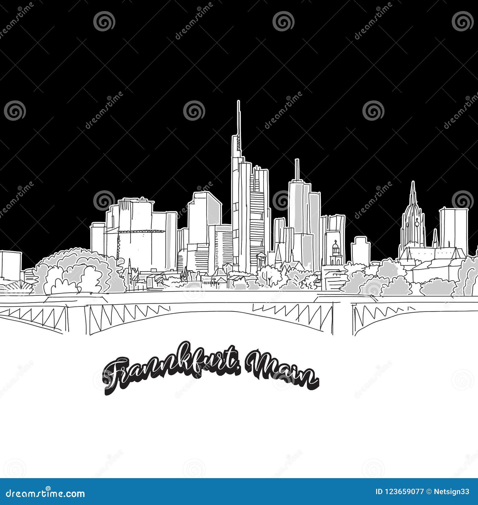 Frankfurt-Skyline, Entwurf vektor abbildung. Illustration von plakat ...