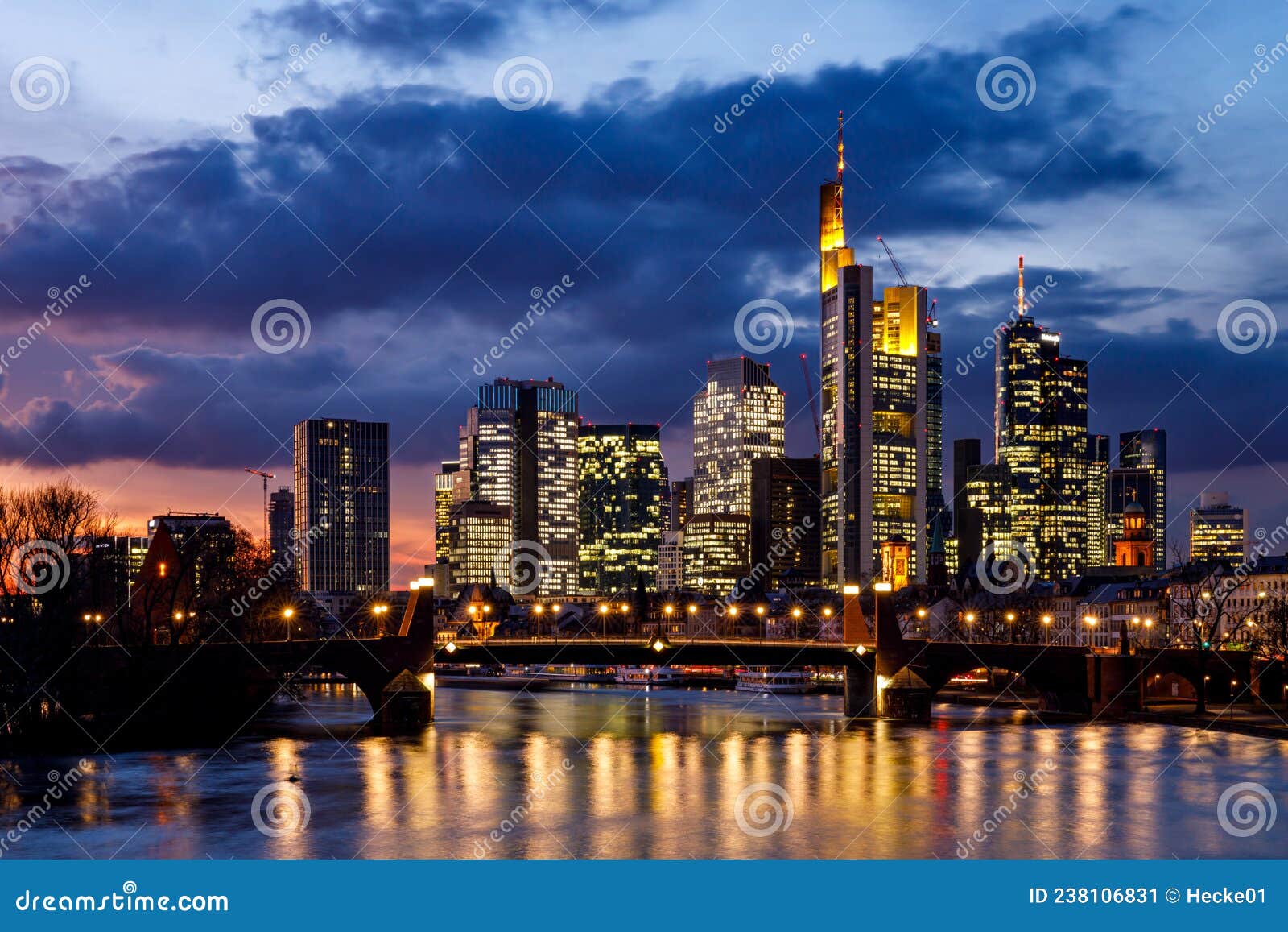 Frankfurt Skyline at Sunset Editorial Photo - Image of frankfurt ...