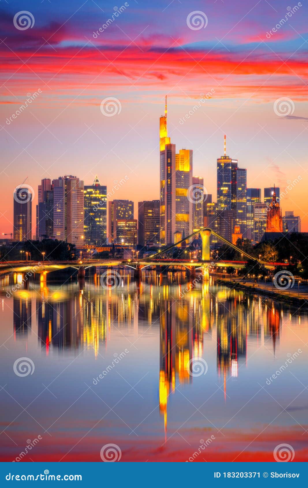 Frankfurt at sunset stock image. Image of city, europe - 183203371