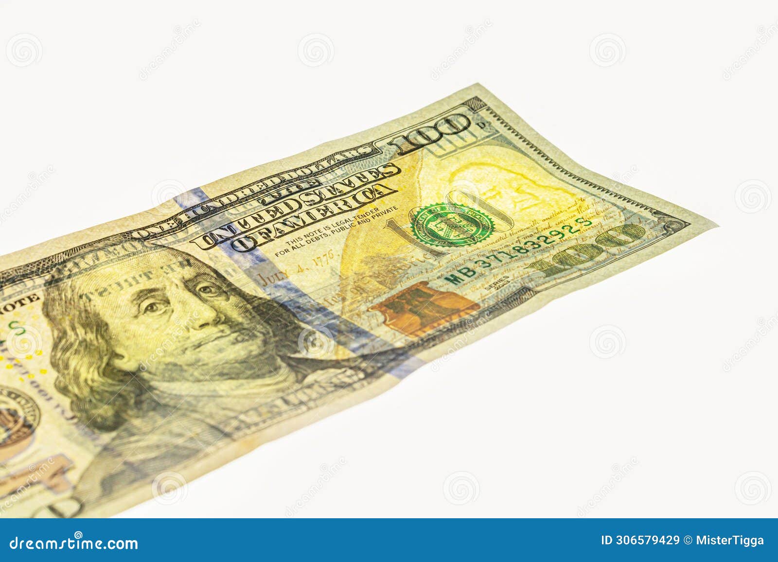 Franklin Watermark on 100 Bill. Fragment of 100 Dollar Banknote with ...