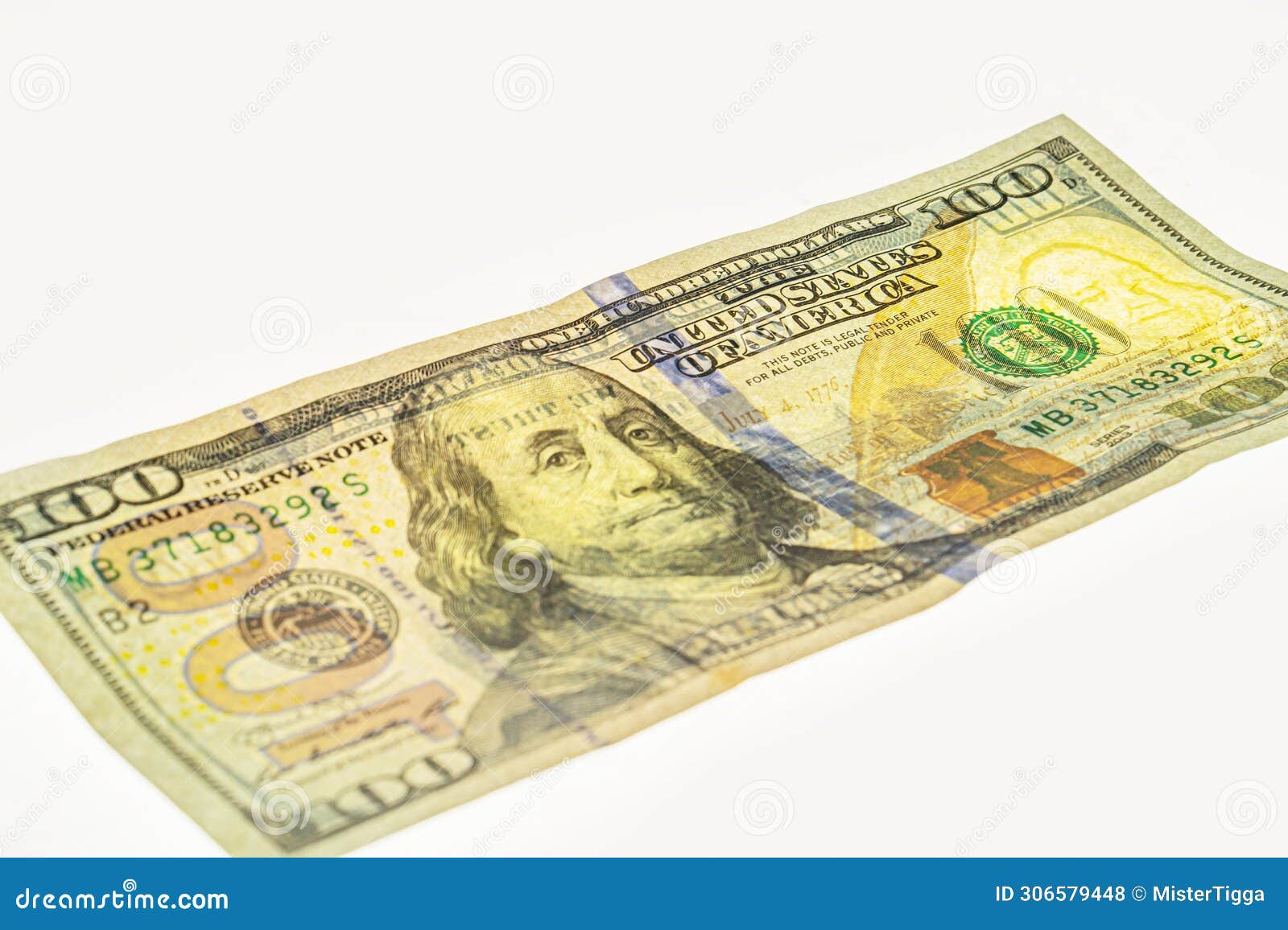 Franklin Watermark on 100 Bill. Fragment of 100 Dollar Banknote with ...