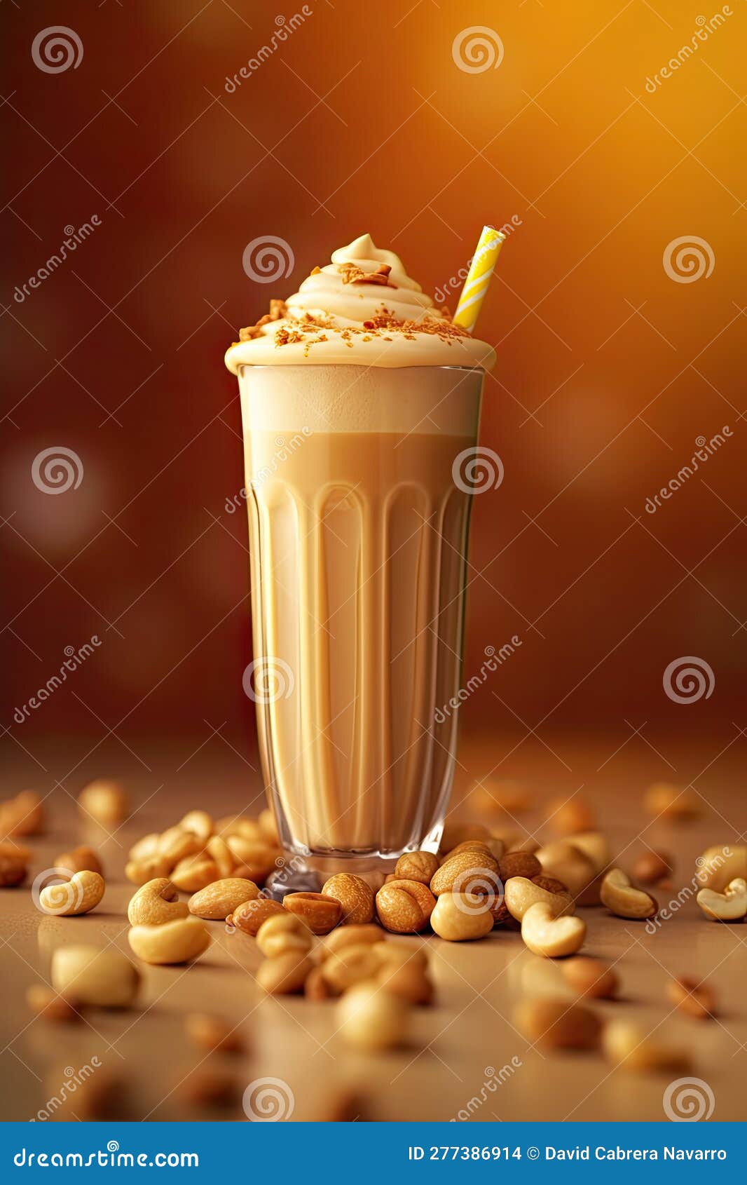 Frappe Drink with Caramel an Nuts on Golden Background. AI Generative ...