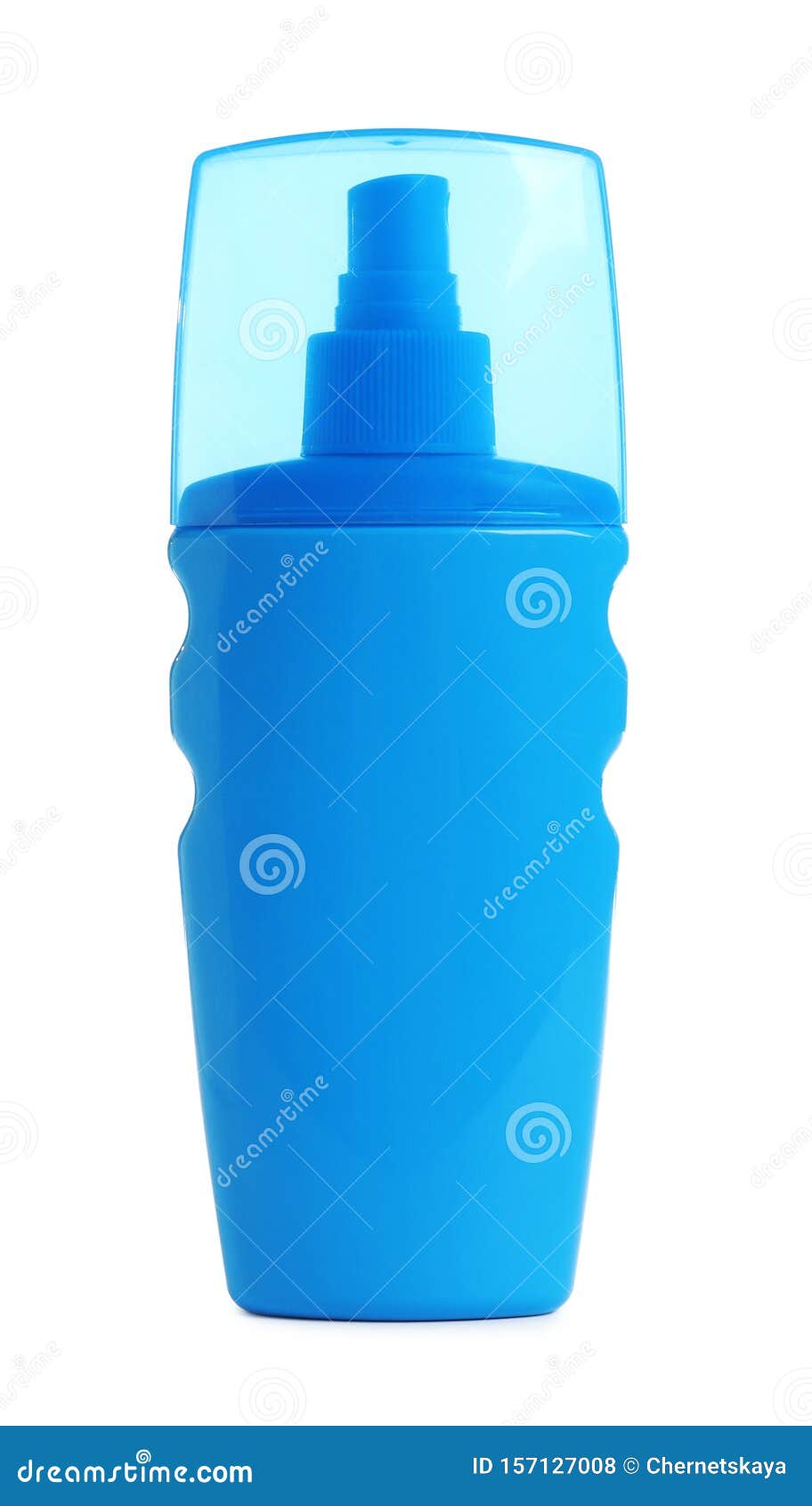 Frasco Azul Con Protector Solar En Fondo Blanco Foto de archivo ...