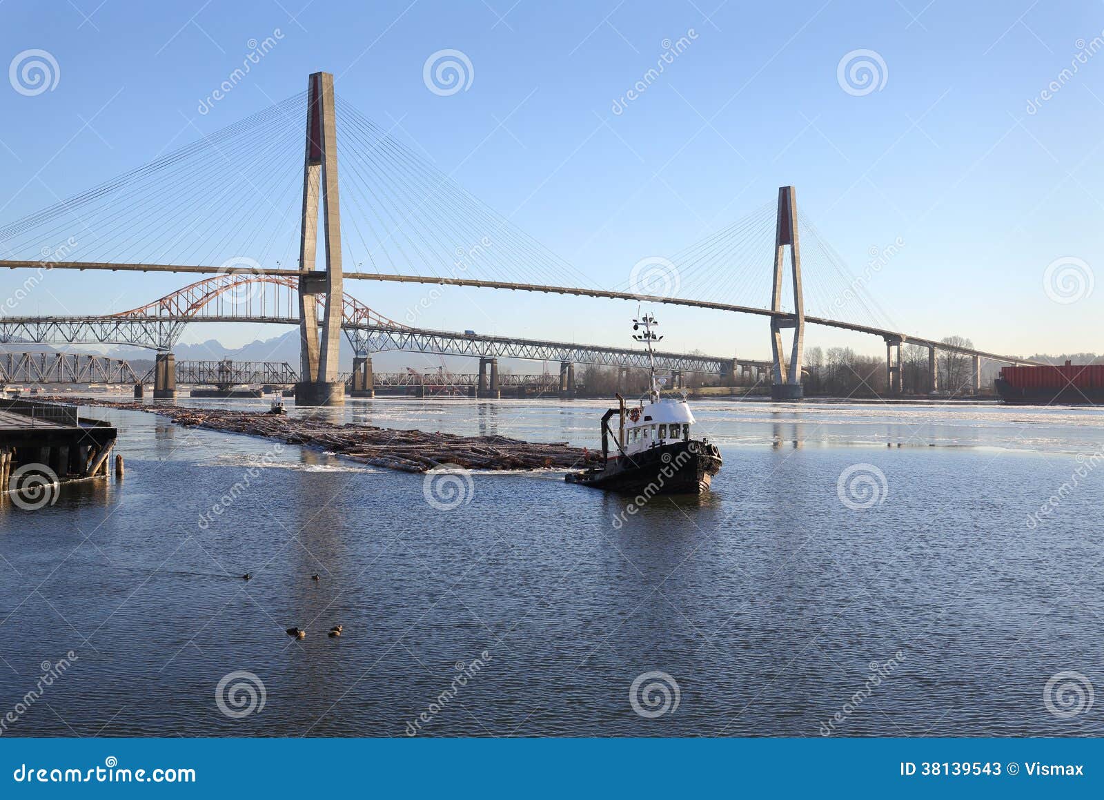 Fraser River Winter Log Boom Stock Image - Image of outdoors, railroad ...