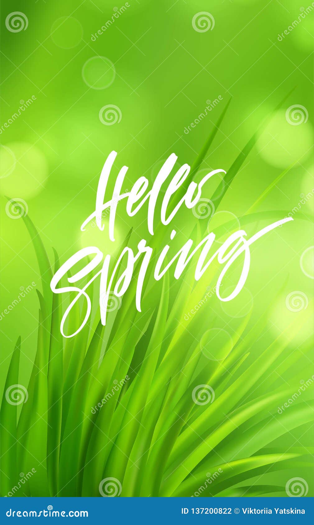 Frash Spring Green Grass Background With Handwriting Lettering. Vector ...