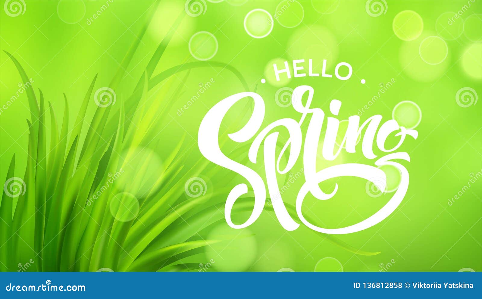 Frash Spring Green Grass Background With Handwriting Lettering. Vector ...