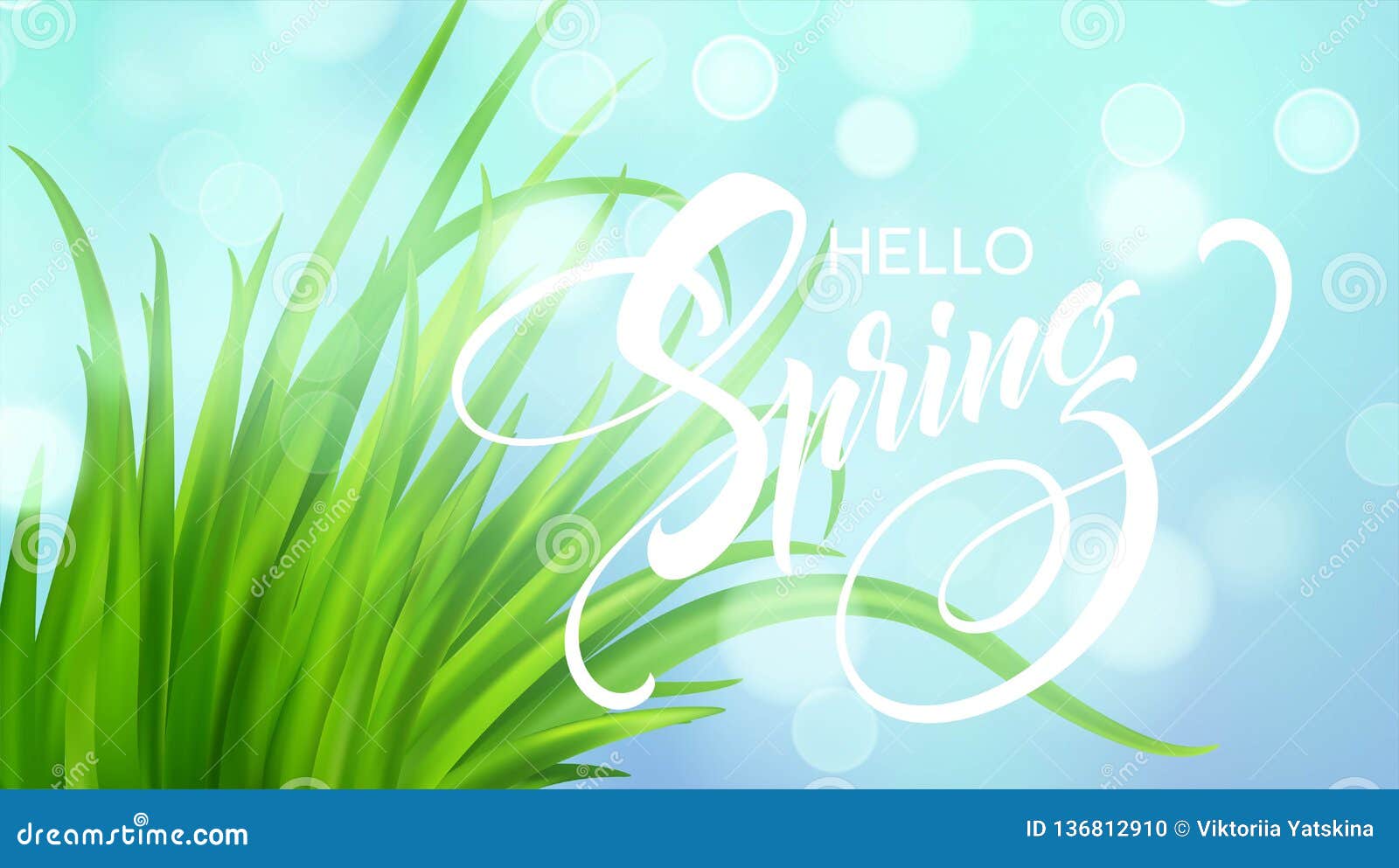Frash Spring Green Grass Background With Handwriting Lettering. Vector ...