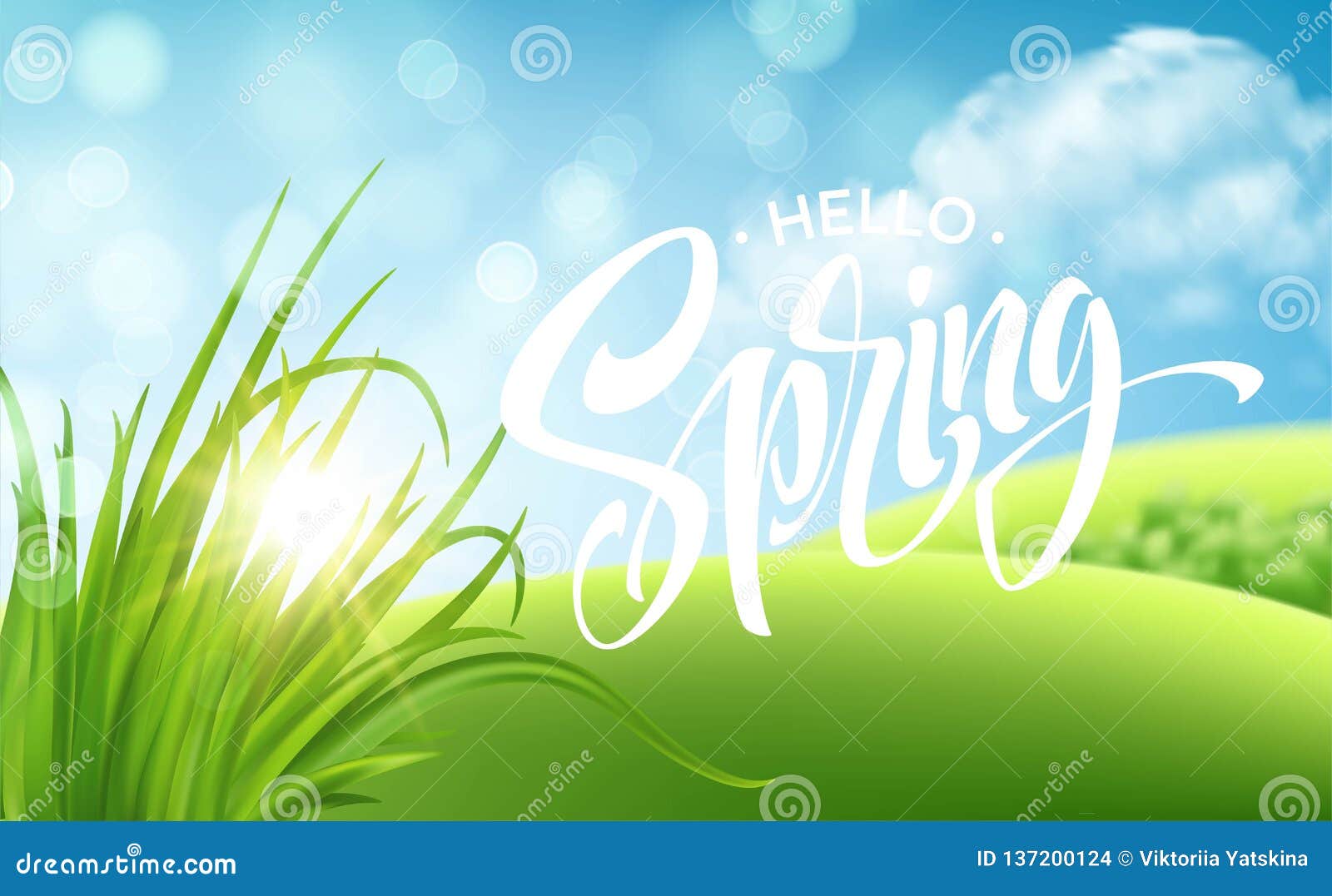 Frash Spring Green Grass Background With Handwriting Lettering. Vector ...