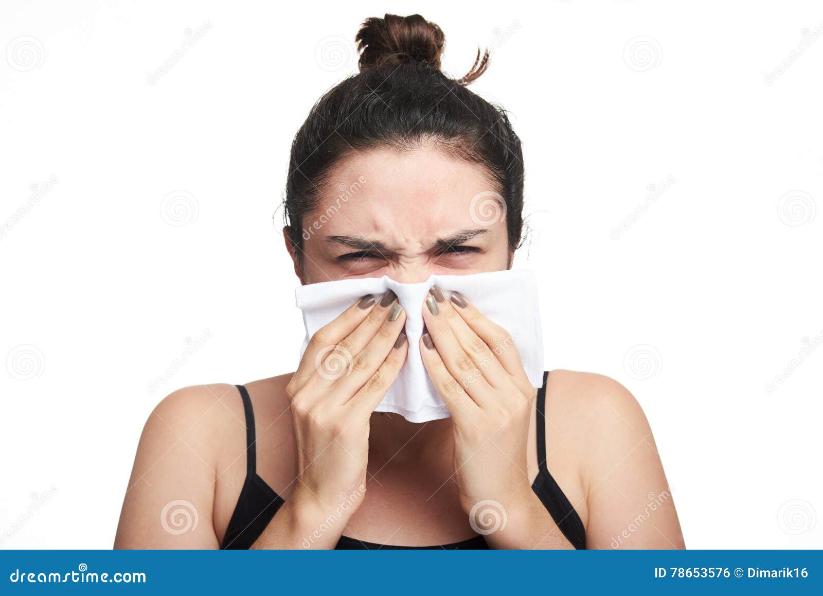 Frau Bedecken Ihr Gesicht Mit Gewebe Stockfoto - Bild von haupt ...