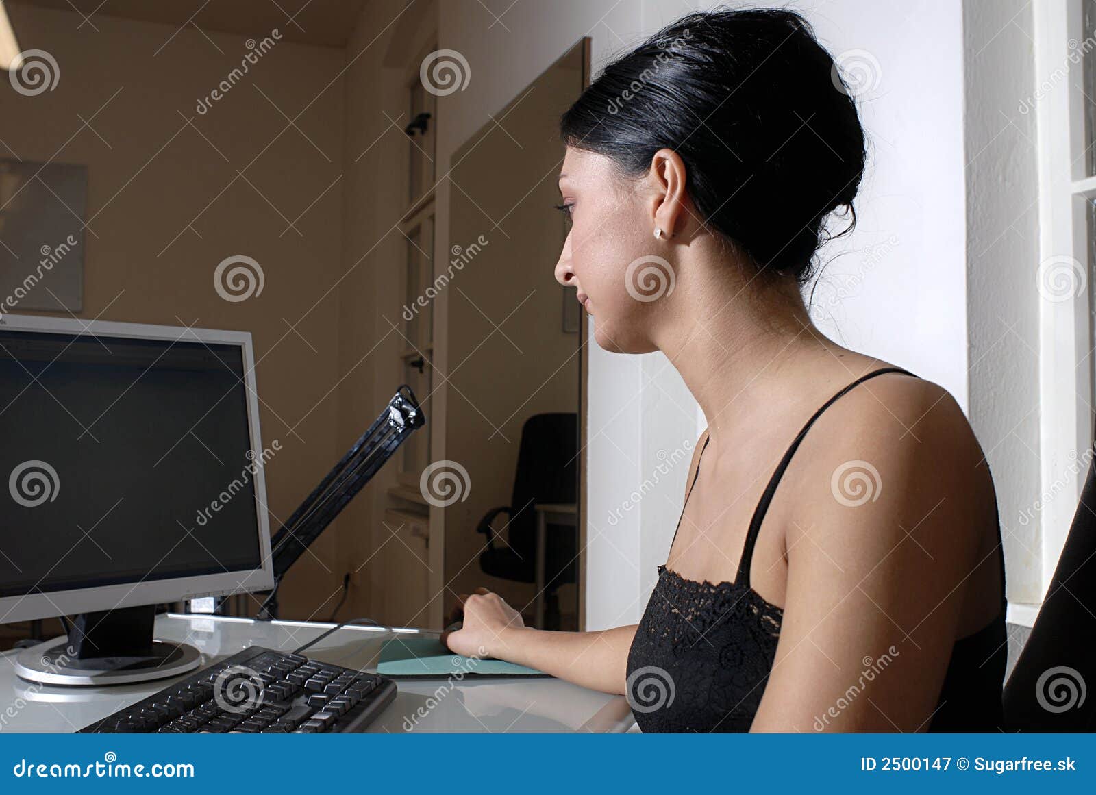 Frau am Computer stockbild. Bild von computer, bildschirm - 2500147