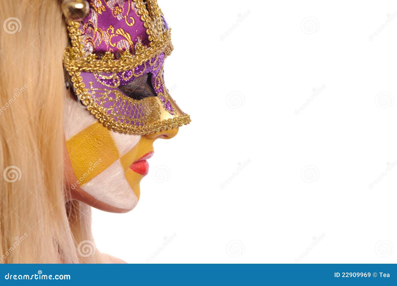 Frau in Der Violetten Karnevalsschablone Stockbild - Bild von verborgen ...