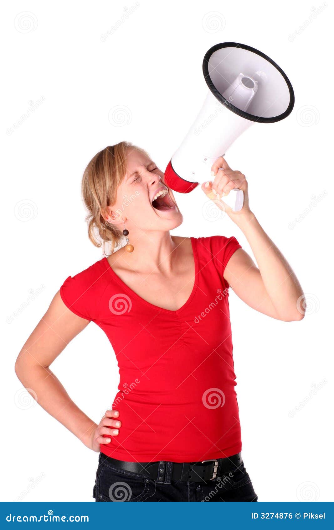 Frau, Die Megaphon Verwendet Stockfoto - Bild von person, kommunikation ...