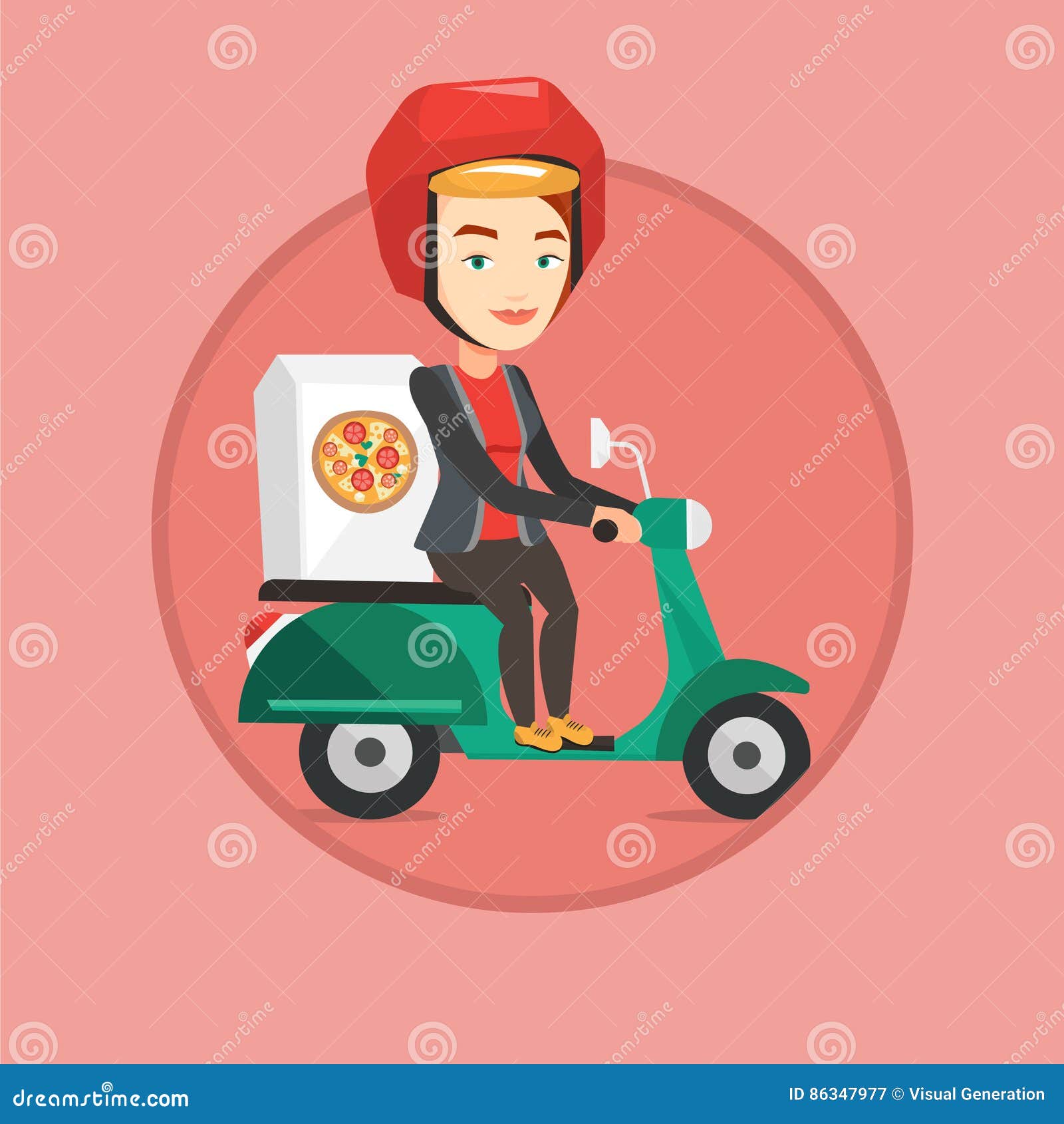 Frau, Die Pizza Auf Roller Liefert Vektor Abbildung - Illustration von ...