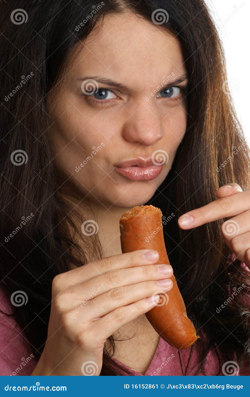 Frau mag nicht diese Wurst stockbild. Bild von schön - 16152861