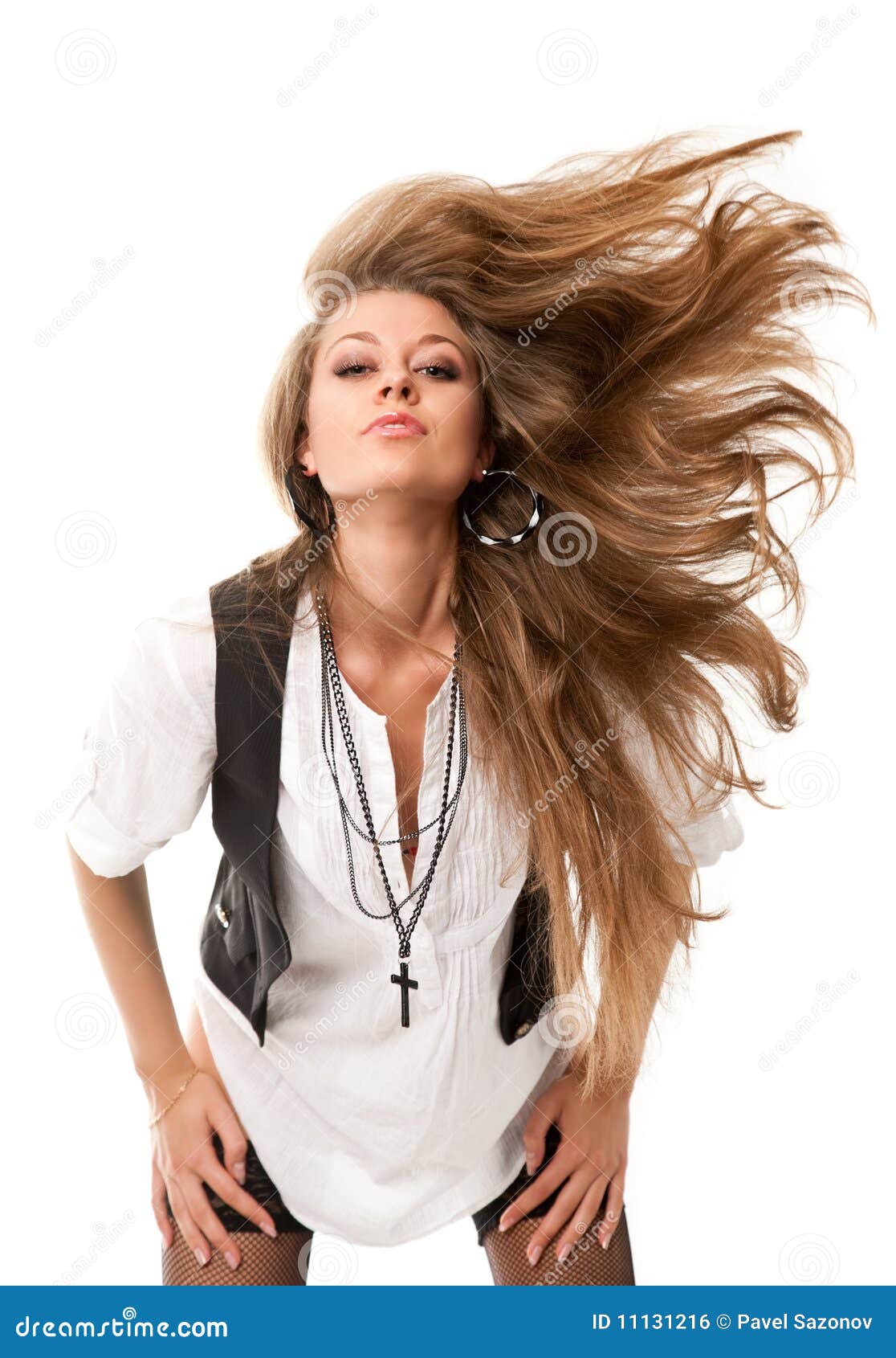 Frau mit dem uncurled Haar stockfoto. Bild von lang, frau - 11131216