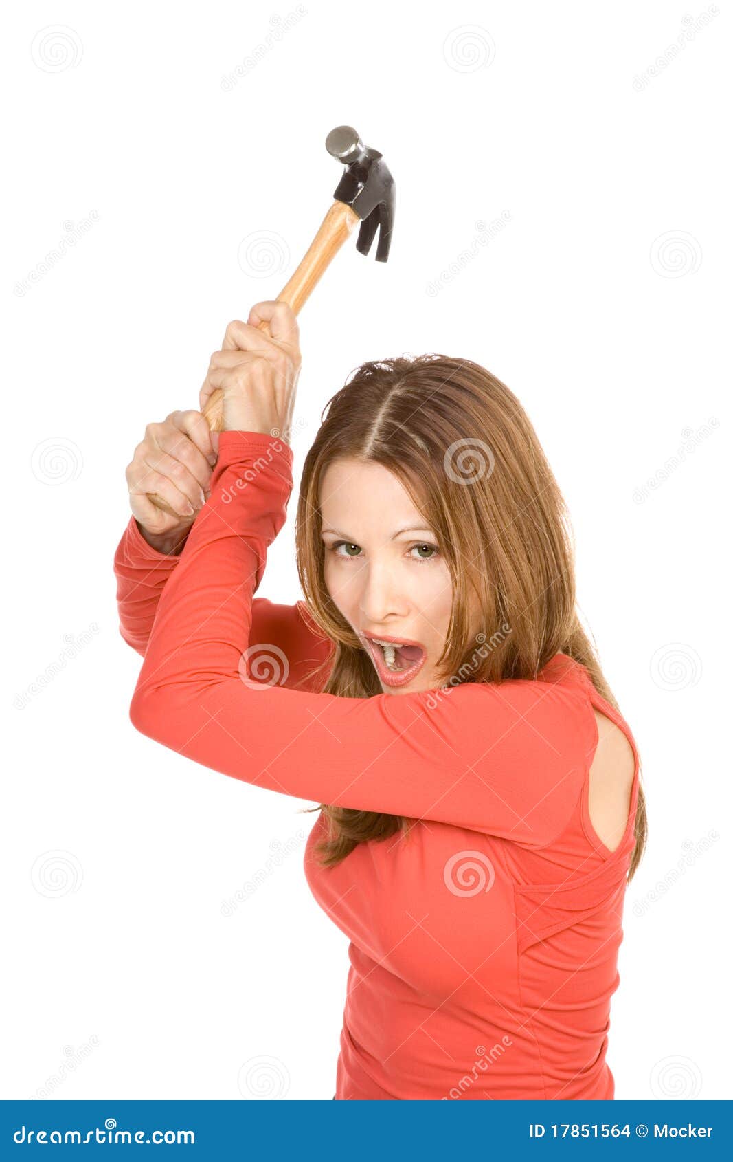 Frau mit Hammer stockfoto. Bild von stimmung, dunkel - 17851564