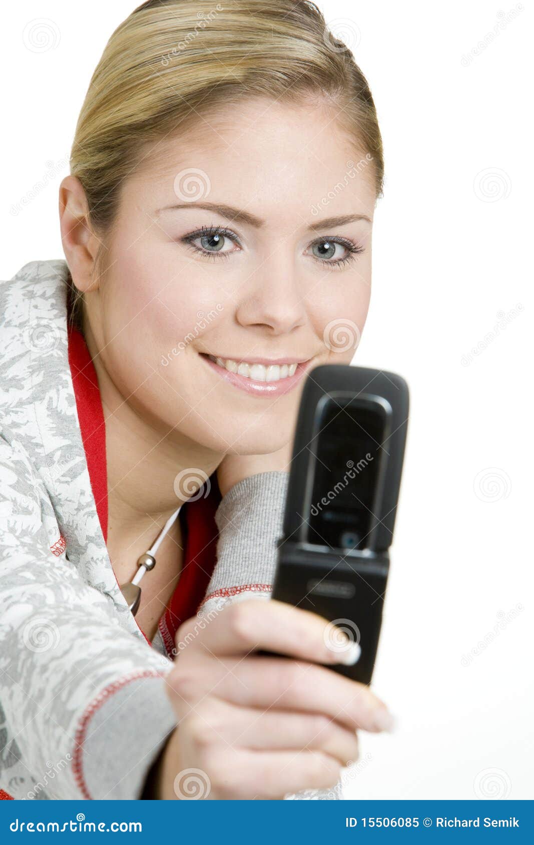 Frau mit Handy stockbild. Bild von personen, gefühle - 15506085
