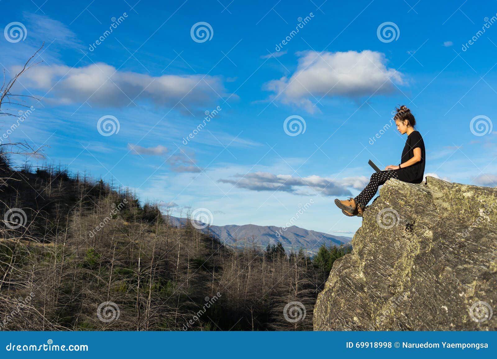 Frau Mit Laptop Auf Dem Berg Stockfoto - Bild von freiberufler, ansicht ...