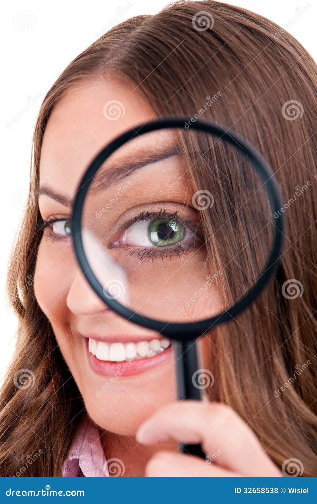 Frau mit Lupe stockfoto. Bild von dame, öffnung, gesicht - 32658538