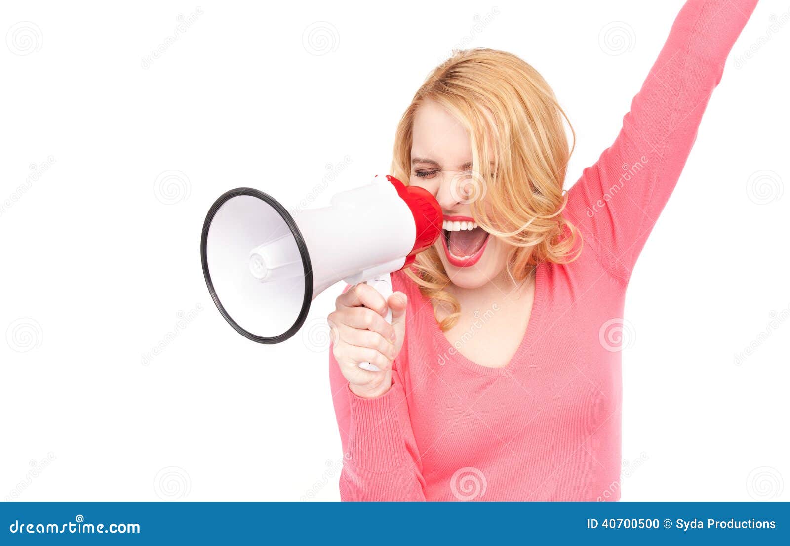 Frau mit Megaphon stockfoto. Bild von reizend, kommunikation - 40700500