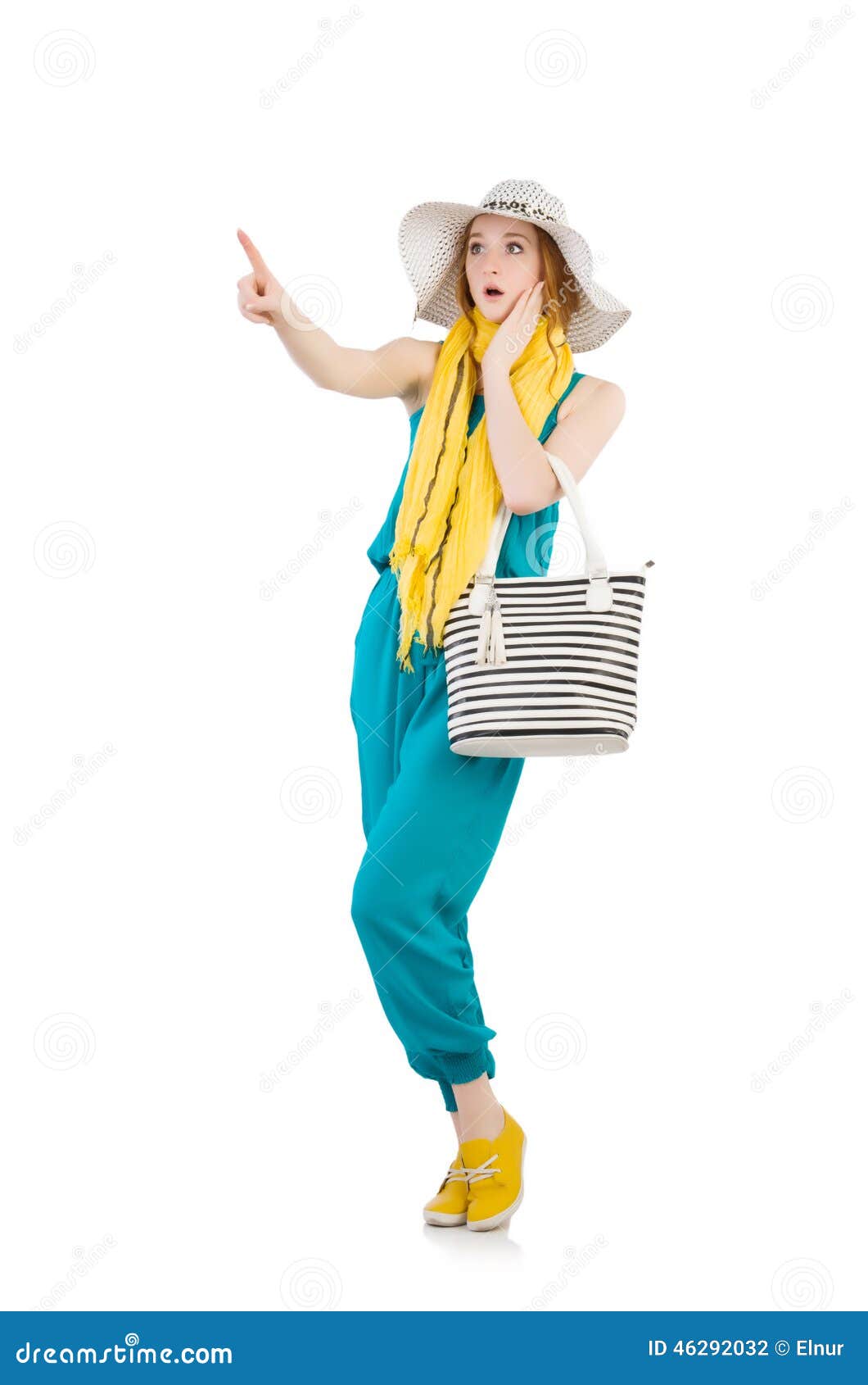 Frau mit Tasche stockfoto. Bild von richtung, kostüm - 46292032
