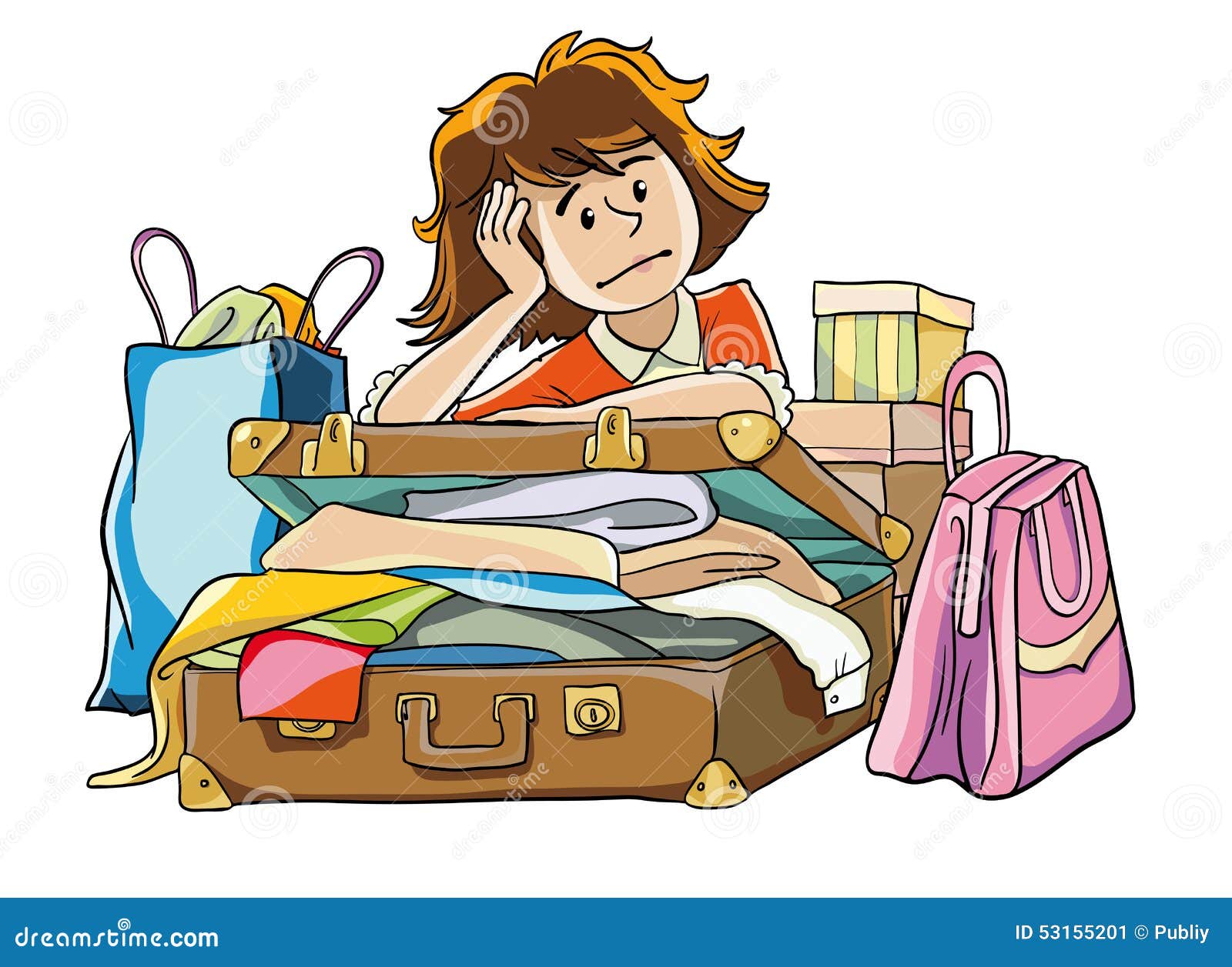 Frau setzt den Koffer vektor abbildung. Illustration von jahre - 53155201