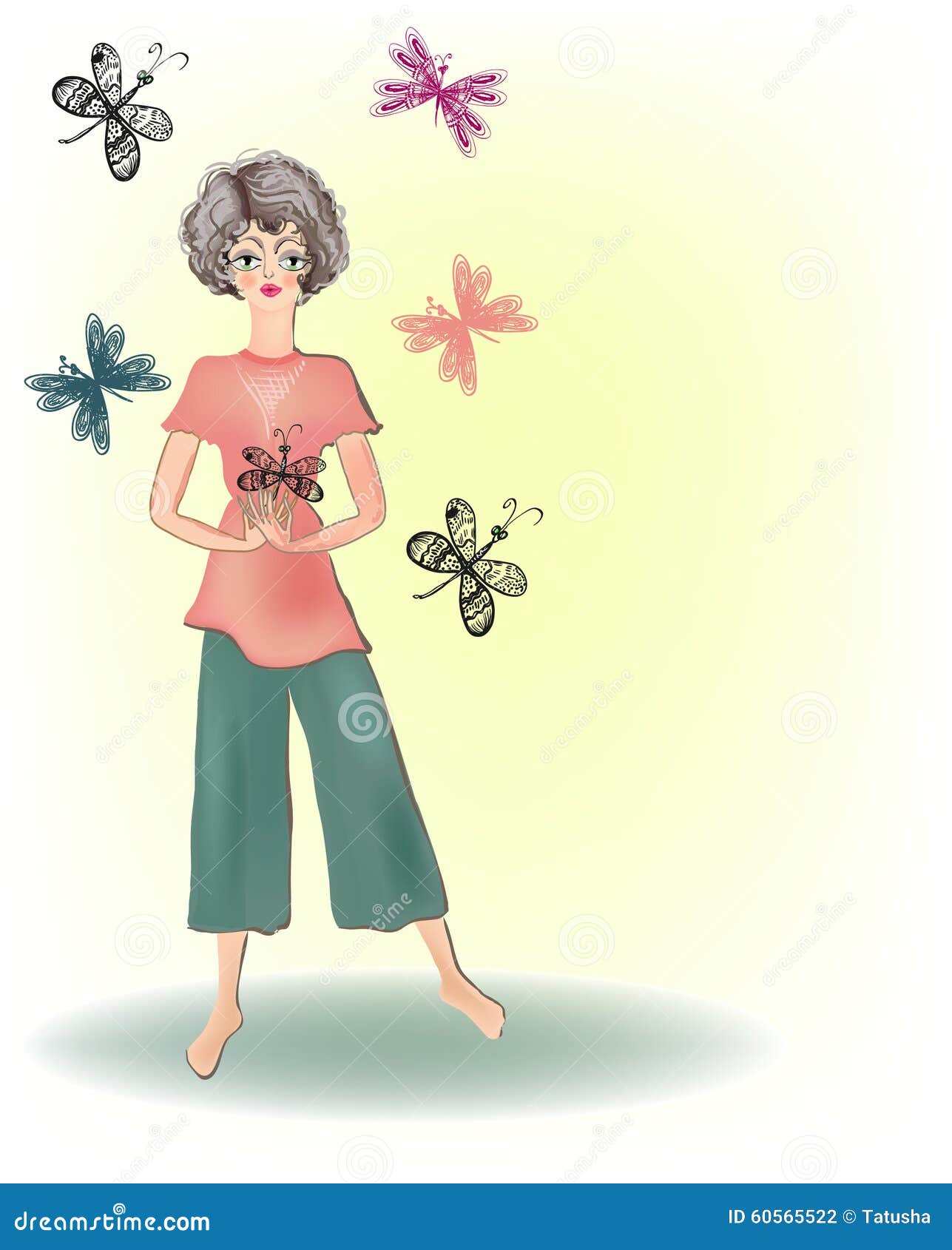 Frau und Motten vektor abbildung. Illustration von libellen - 60565522