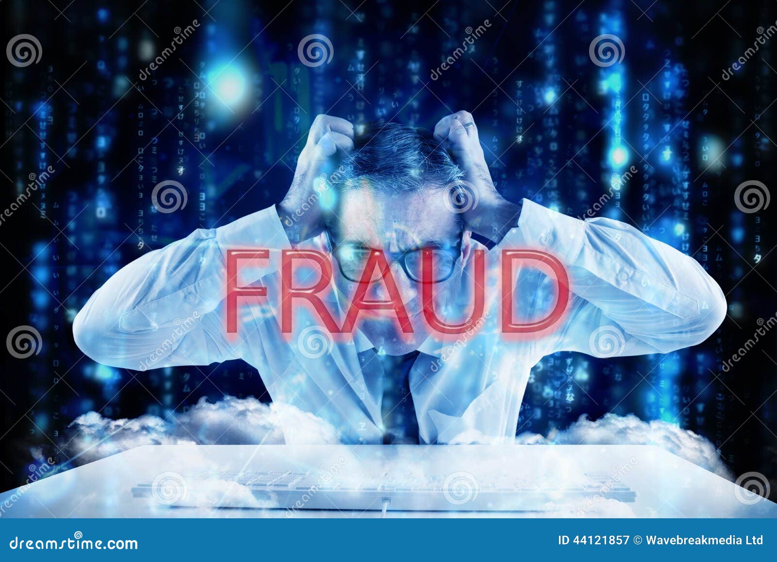 Fraud Against Lines of Blue Blurred Letters Falling Stock Image - Image ...