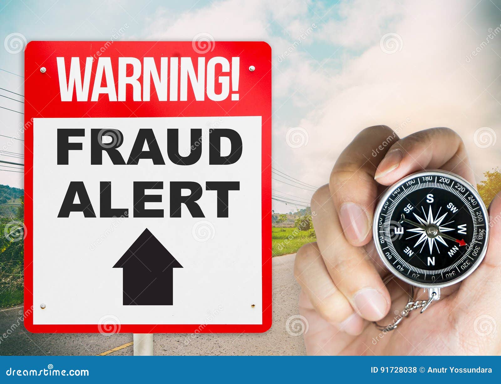 Fraud Alert Signage on the Road with Compass Stock Photo - Image of ...