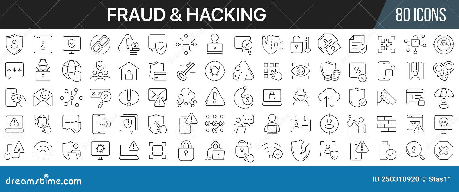Fraud and Hacking Line Icons Collection. Big UI Icon Set in a Flat ...