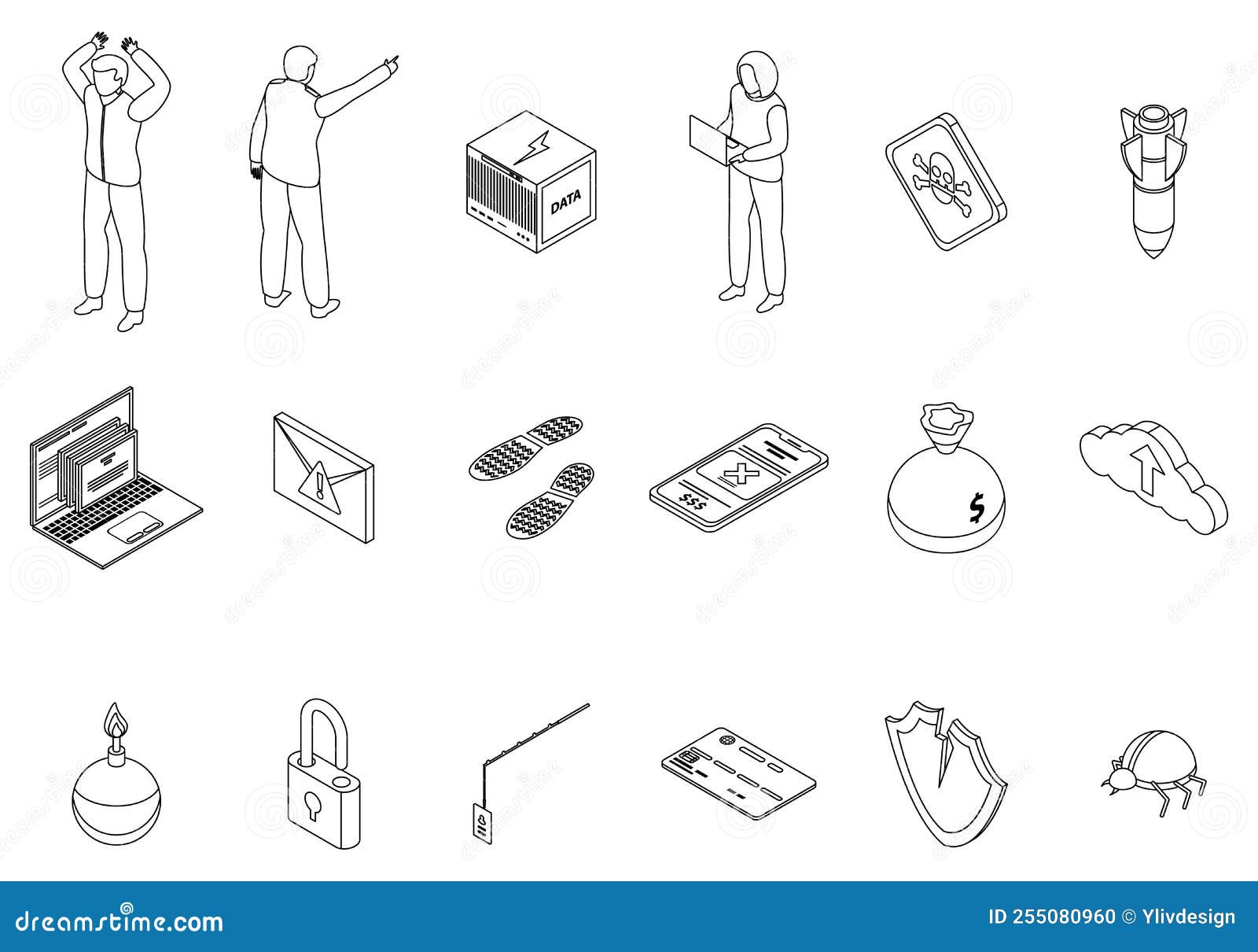 Fraud Icons Set Vector Outline Stock Vector - Illustration of cheat ...
