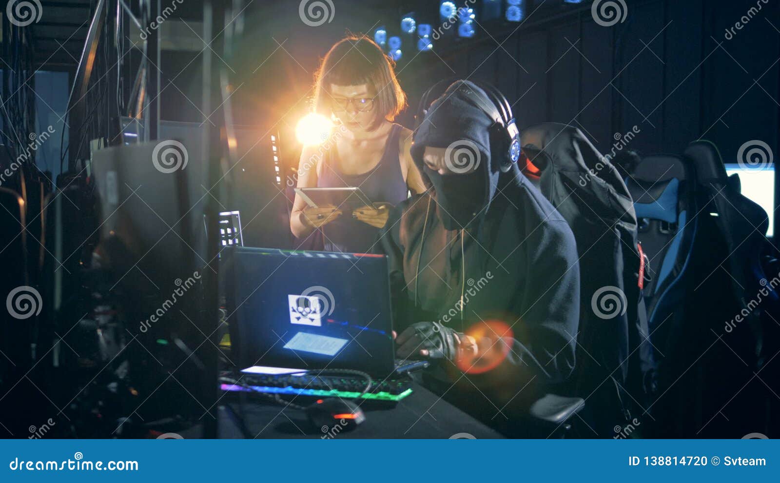 Fraudsters Hacking Computers Together. Cyber Attack Concept. Stock ...