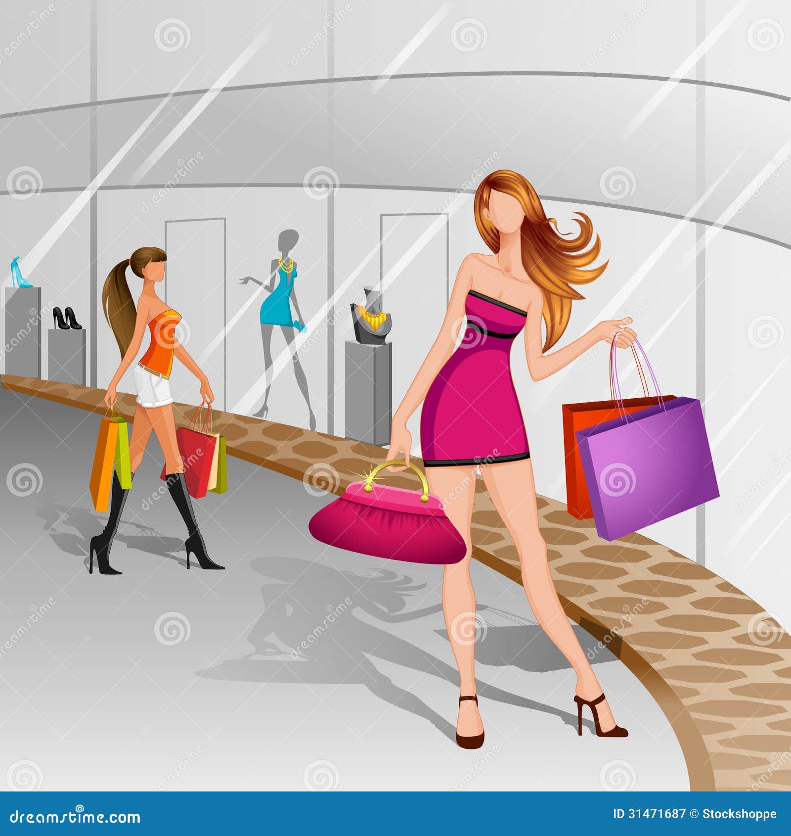 Frauen, Die Das Einkaufen Tun Vektor Abbildung - Illustration von kleid ...