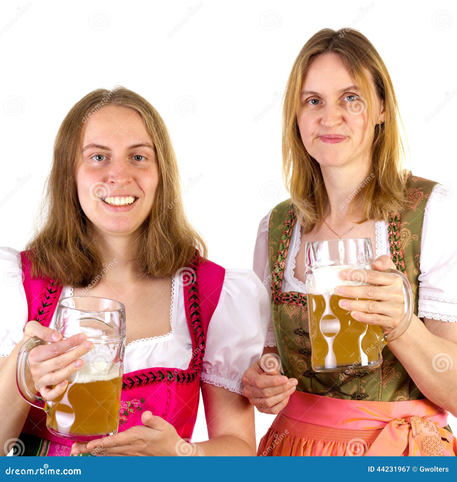 Frauen Im Dirndl, Der Doppeltes Bier Darstellt Stockbild - Bild von ...