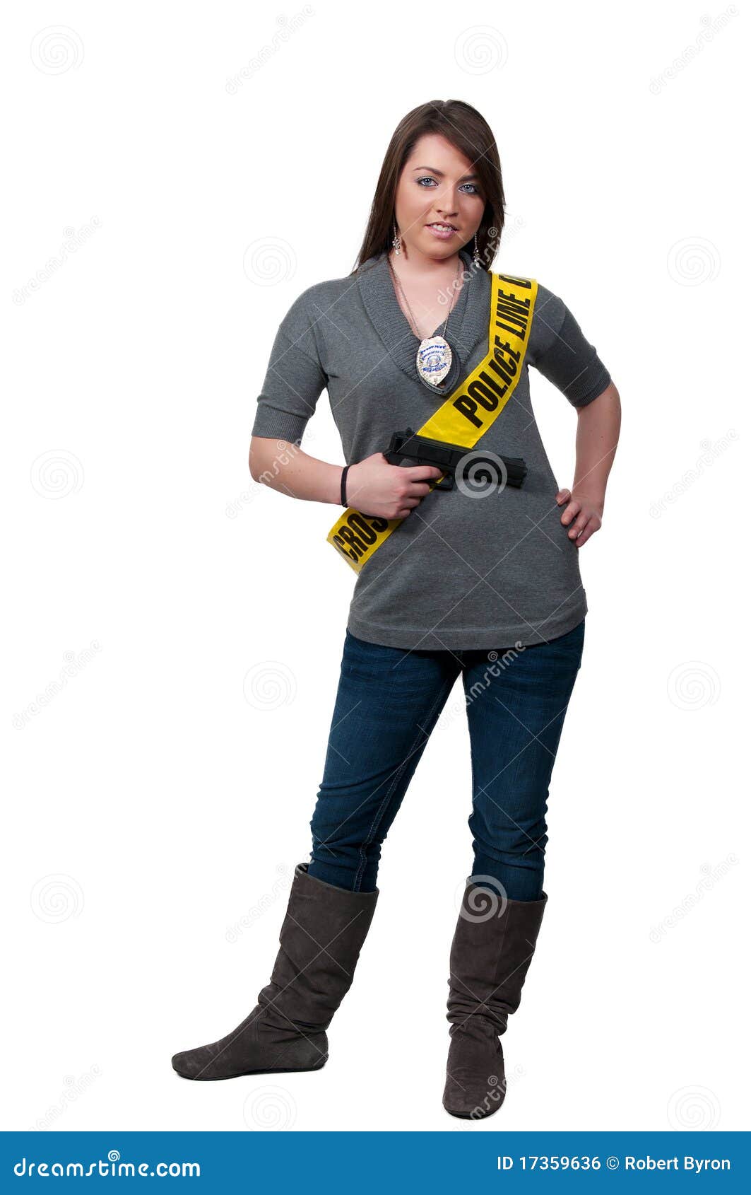 Frauen-Polizei-Detektiv Mit Gewehr Stockfoto - Bild von schön ...