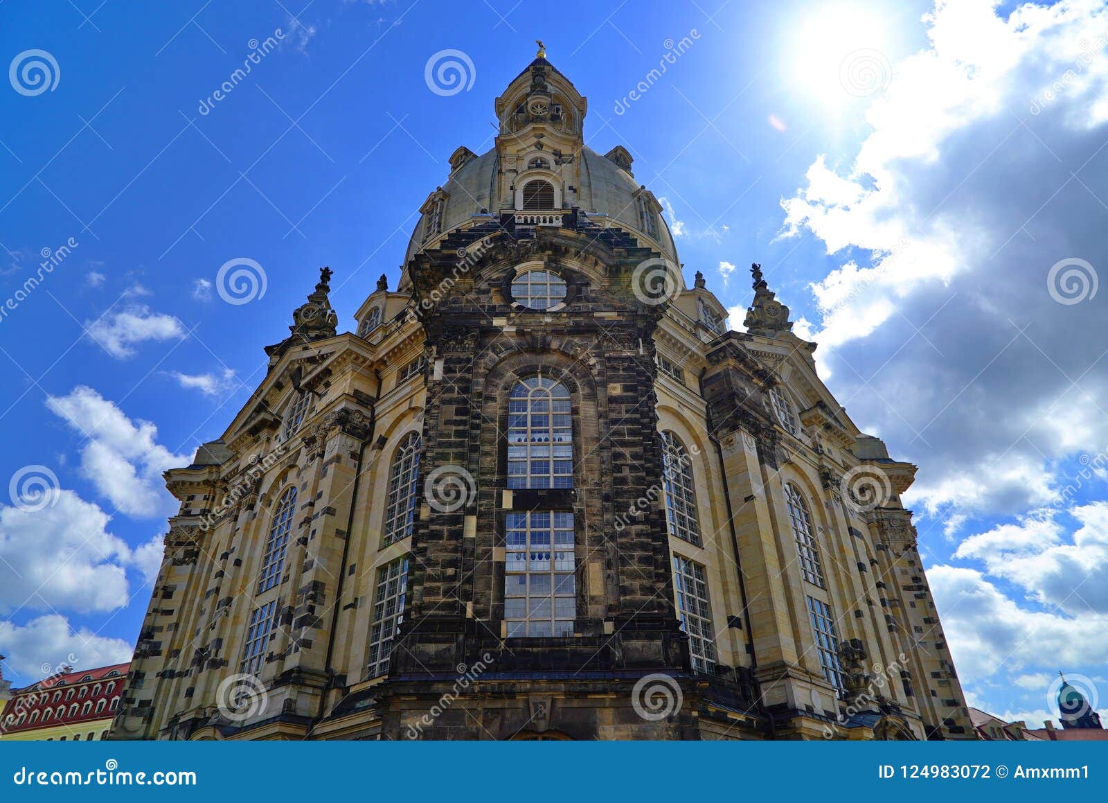 Frauenkirche Dresden with Blue Sky, Backlit by Sun Stock Photo - Image ...